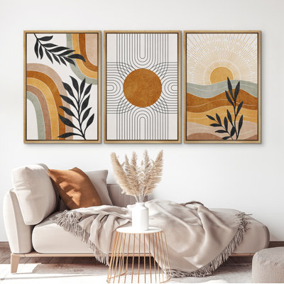 IDEA4WALL Mid Century Modern Boho Geometric Pastel Jungle Palm Leaf Abstract Nature - 3 Piece ...